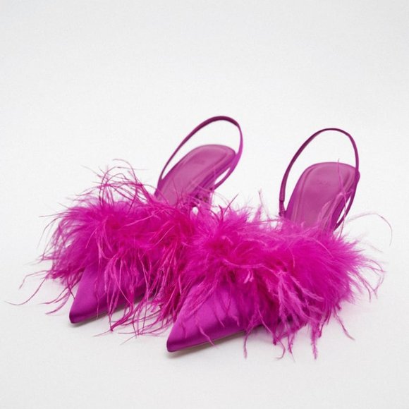 Zara | Shoes | Zara Feathered Fabric Heeled Shoes | Poshmark